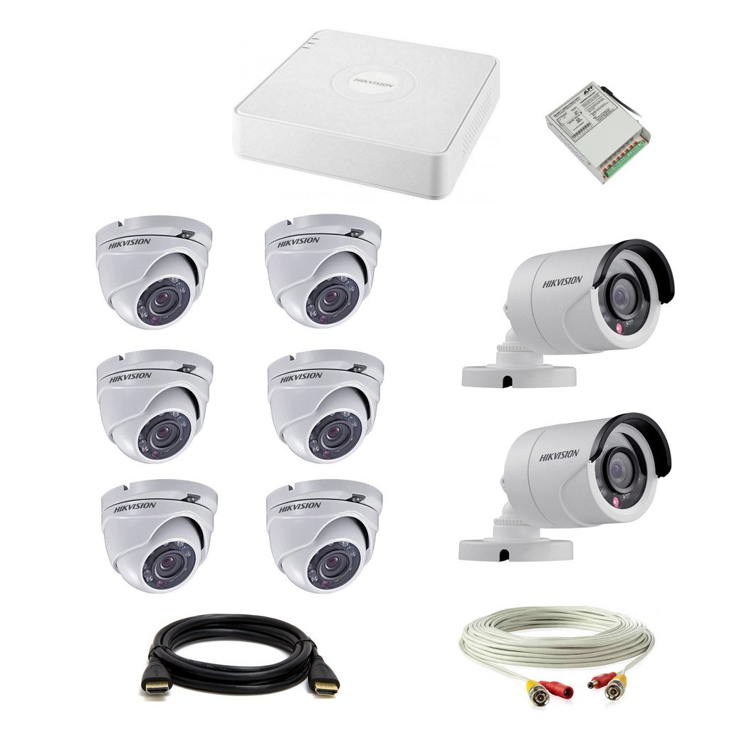 HIKVISION Set of 6+2 Dome and Bullet CCTV Camera with 8 Ch DVR with ...